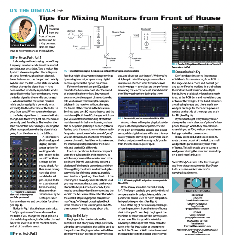 Tips for Mixing Monitors from Front of House | FOH | Front of House ...