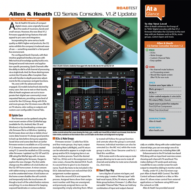 Allen & Heath CQ Series Consoles, V1.2 Update | FOH | Front of House ...