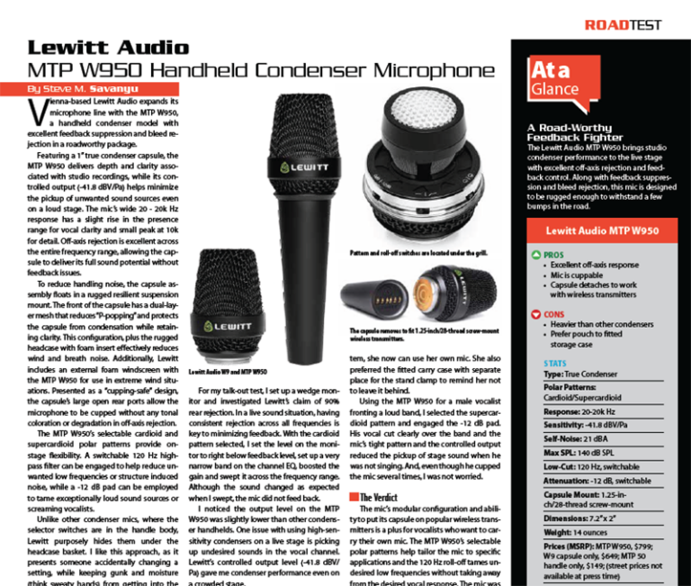 Lewitt Audio MTP W950 Handheld Condenser Microphone | FOH | Front of ...